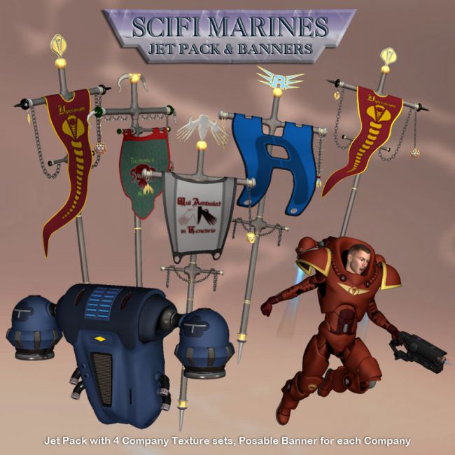 Scifi MarineJet Pack & Banners | 3d Models for Daz Studio and Poser