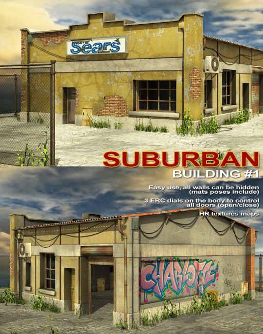 Suburban-Building 1 | 3d Models for Daz Studio and Poser