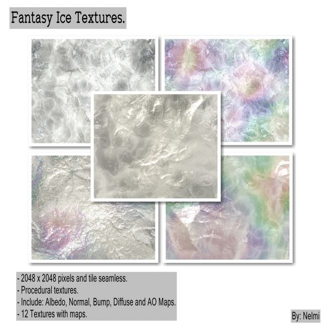 12 Fantasy Ice Textures with maps - MR | 3d Models for Daz Studio and Poser