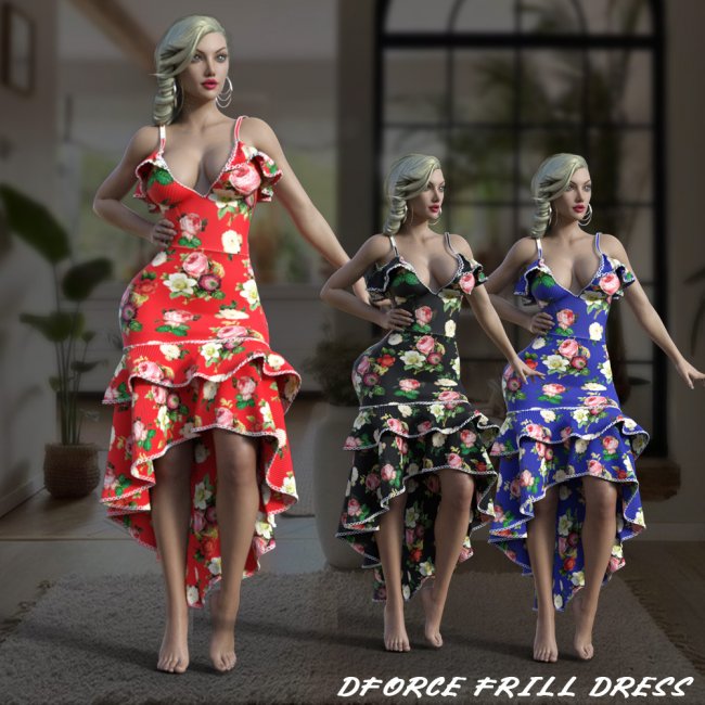 Dforce Frill Dress G8F | 3d Models for Daz Studio and Poser