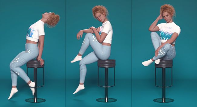 Casual Poses On Stool for Genesis 9 Feminine | 3d Models for Daz Studio ...